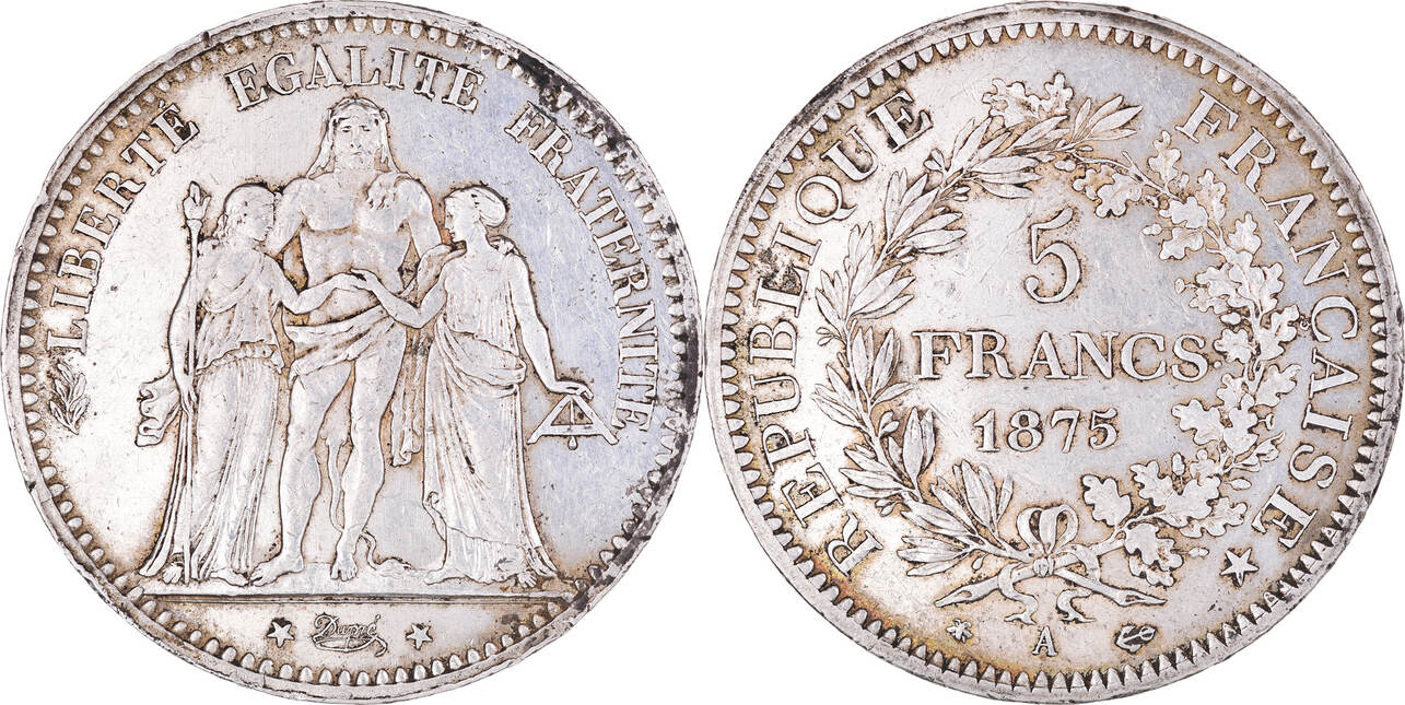 France 5 Francs 1875 A Coin, Hercule, Paris, Silver, KM:820.1 VF(30-35 ...