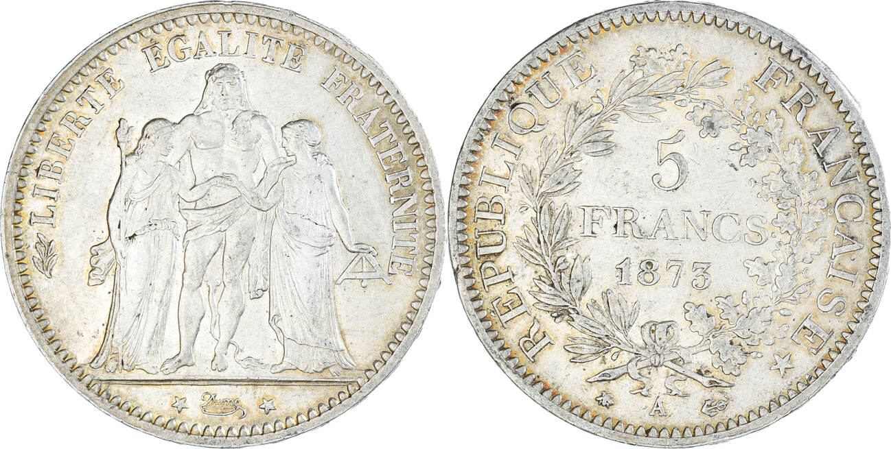 France 5 Francs 1873 A Coin, Hercule, Paris, Silver, KM:820.1 AU(55-58) | MA-Shops