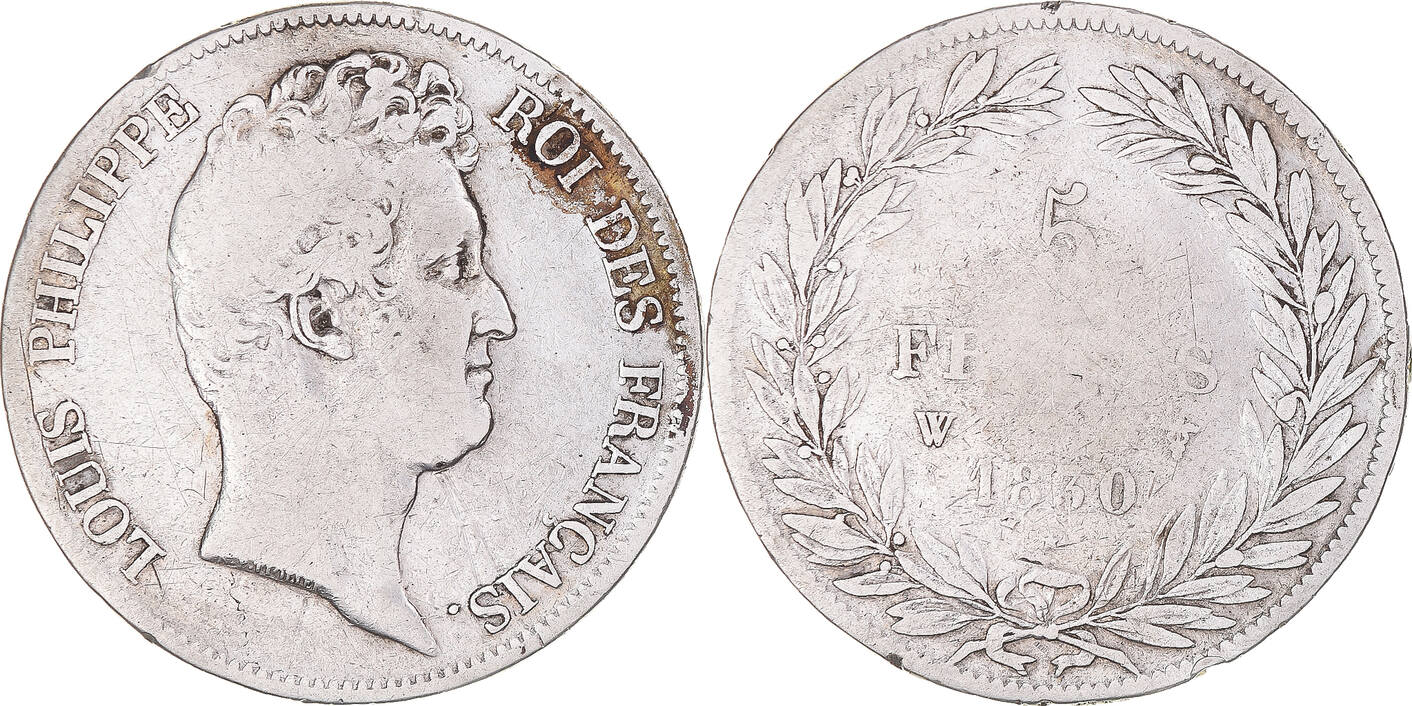 France 5 Francs 1830 W Coin, Louis-Philippe, Lille, Sans le I F(12-15) | MA-Shops