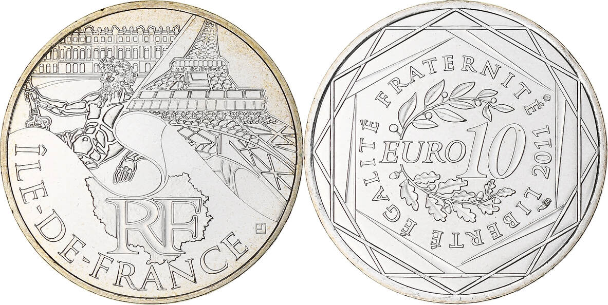 10 Euro 2011 Paris Ile de France, Paris, Silver, KM:1739 MS(65-70) | MA ...