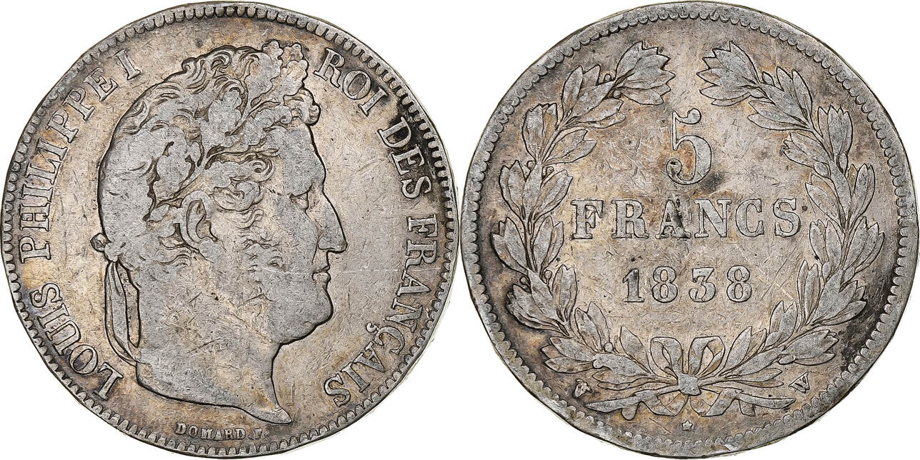 France 5 Francs 1838 W Coin, Louis-Philippe, Lille, Silver VF(30-35 ...
