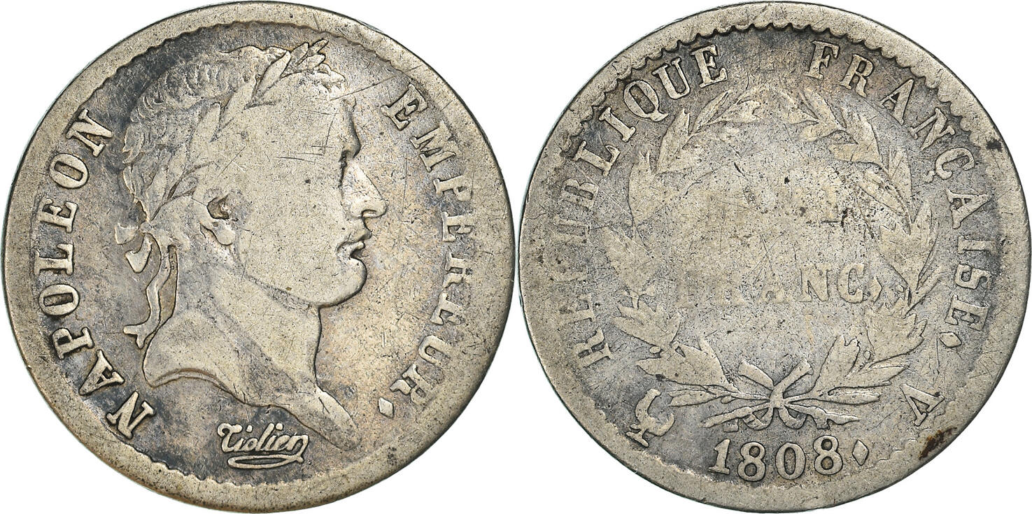 France 1/2 Franc 1808 Paris Coin, Napoléon I, Paris, A inachevé F(12-15 ...