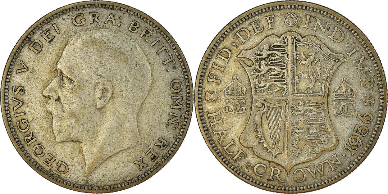 Great Britain 1/2 Crown 1936 Coin, George V, Silver, KM:835 EF(40-45 ...