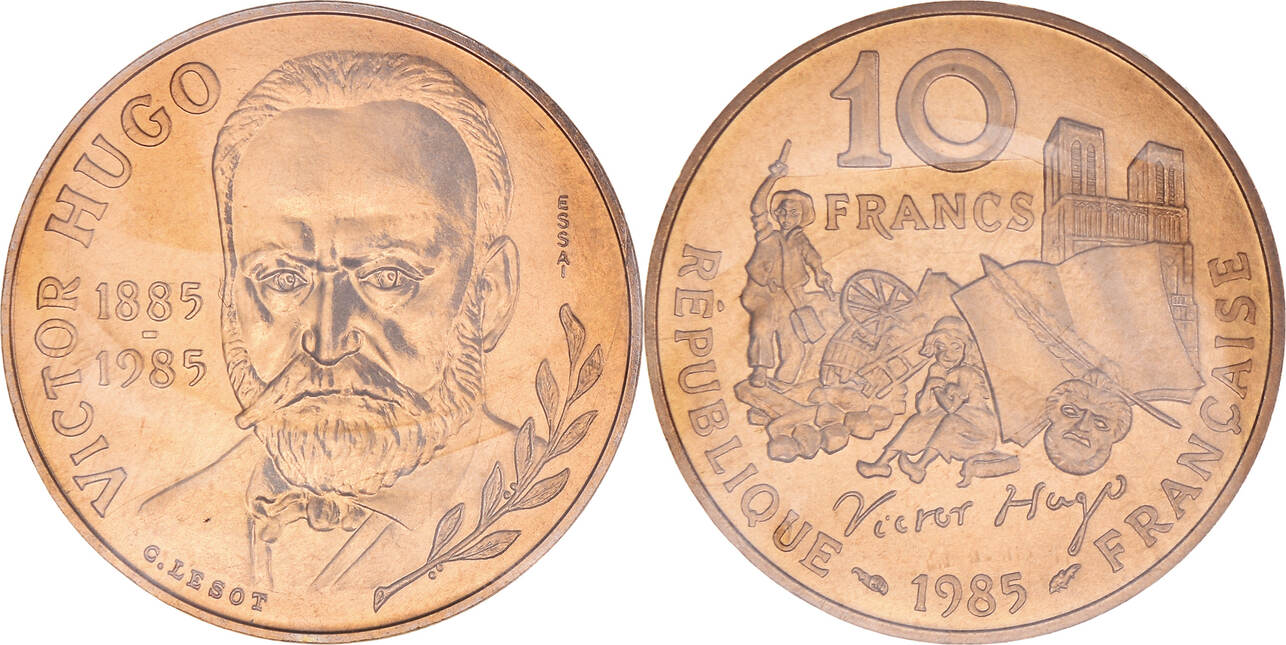 France 10 Francs 1985 Paris Coin, Victor Hugo, Paris, ESSAI MS(65-70 ...