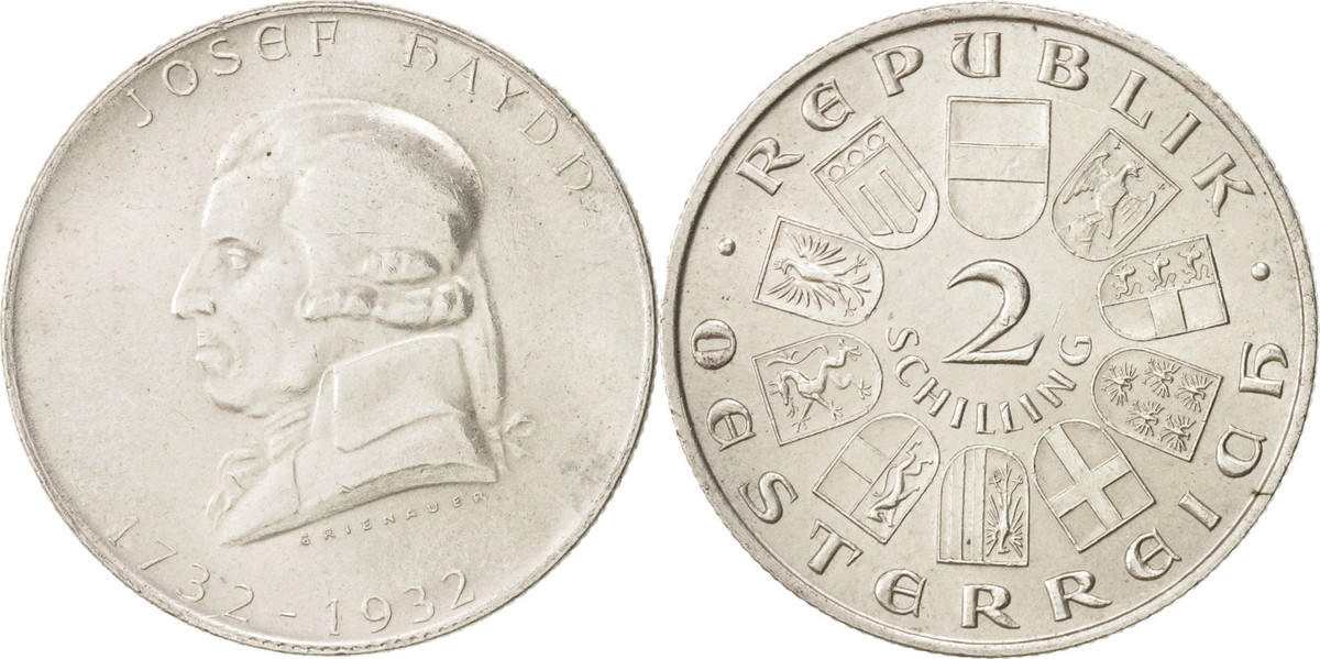 Austria 2 Schilling 1932 Coin, Silver, KM:2848 MS(60-62) | MA-Shops