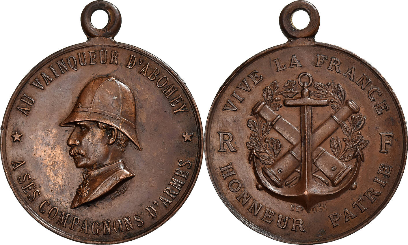 France Medaille 1892 Bénin, Général Dodds, Vainqueur d'Abomey, Copper ...
