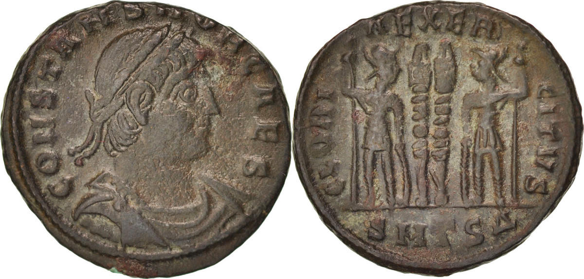 Nummus Coin, Constans, Thessalonica, Copper, RIC:201 AU(50-53) | MA-Shops
