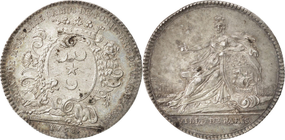 France Token 1758 Royal, Louis XV, Silver, Feuardent:3727 AU(55-58 ...