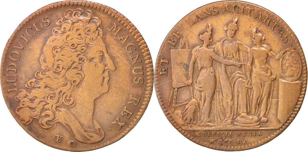 France Token 1704 Royal, Louis XIV, Copper AU(50-53) | MA-Shops