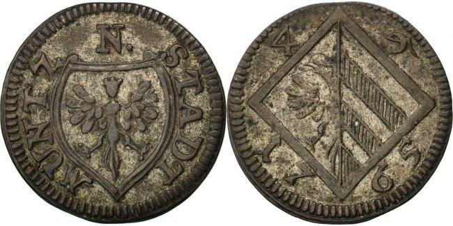 German States 4 Pfennig 1765 Coin, NURNBERG, Billon, KM:340 EF(40-45 ...