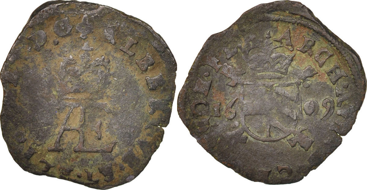 Spanish Netherlands 2 Denier, 8 Mites 1609 Antwerp Coin, Flanders ...
