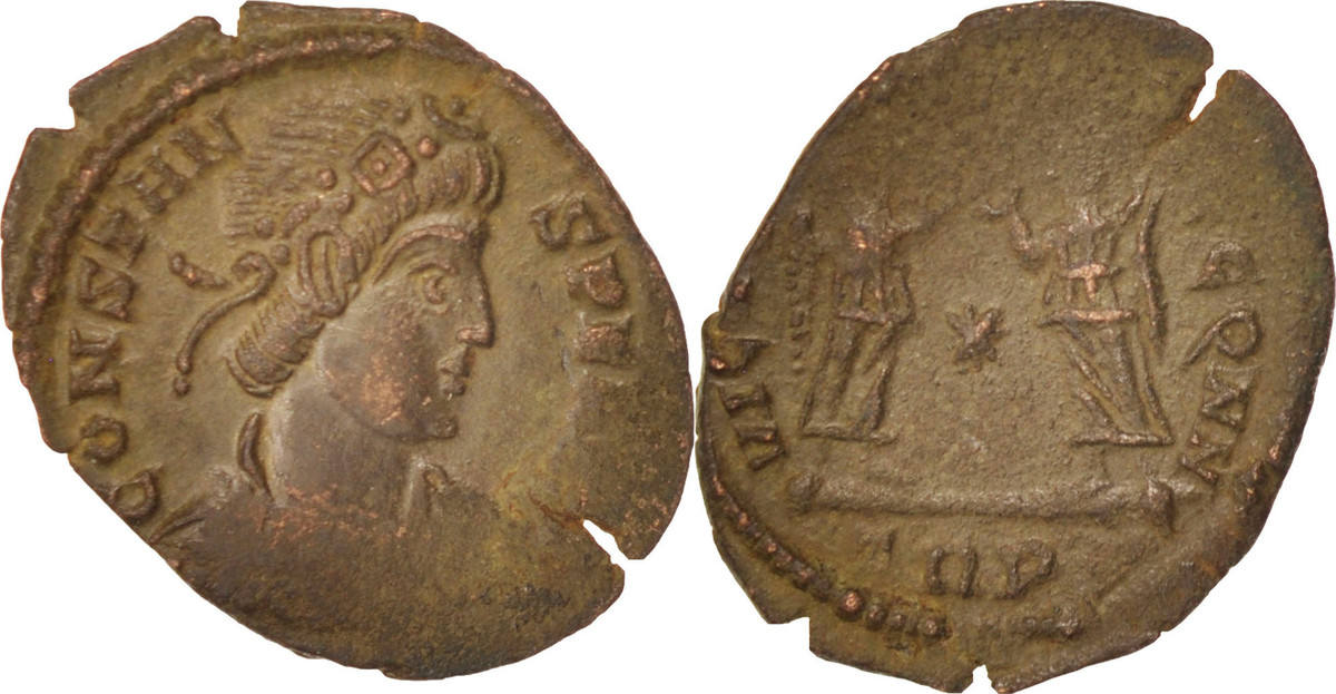 Nummus Coin, Constans, Trier, Copper, RIC:195 AU(50-53) | MA-Shops