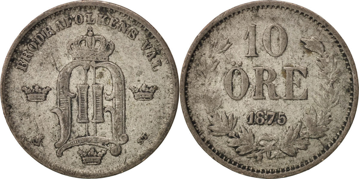 Sweden 10 Öre 1875 Stockholm Coin, Oscar II, Stockholm, Silver, KM:737 ...