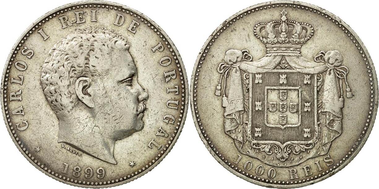 Portugal 1000 Reis 1899 Coin, Carlos I, Silver, KM:540 EF(40-45) | MA-Shops