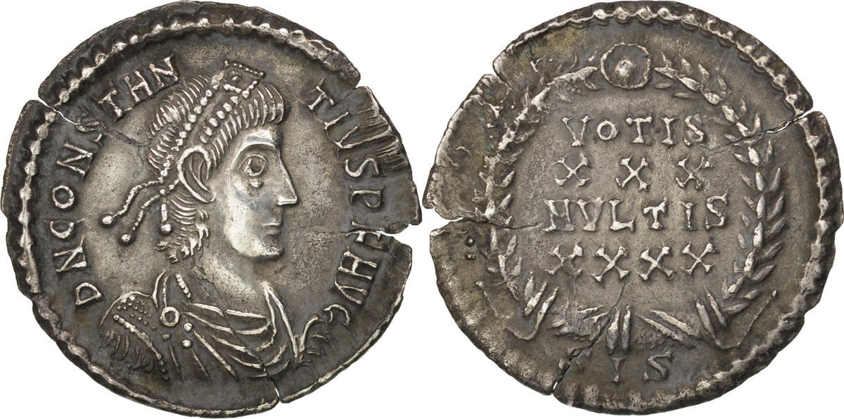 Siliqua Coin, Constantius II, Siscia, Silver, RIC:360 AU(55-58) | MA-Shops