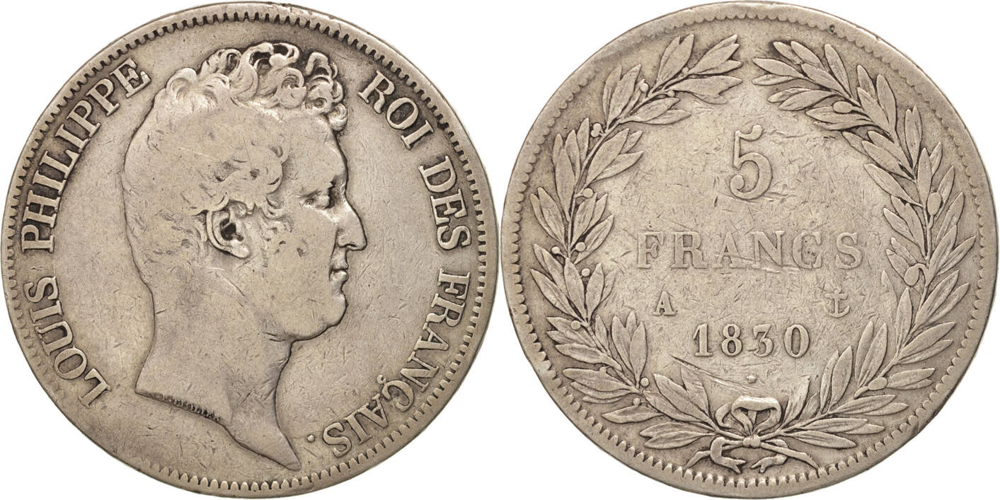 France 5 Francs 1830 A Coin, Louis-Philippe, Paris, Silver, KM:738 VF(30-35) | MA-Shops