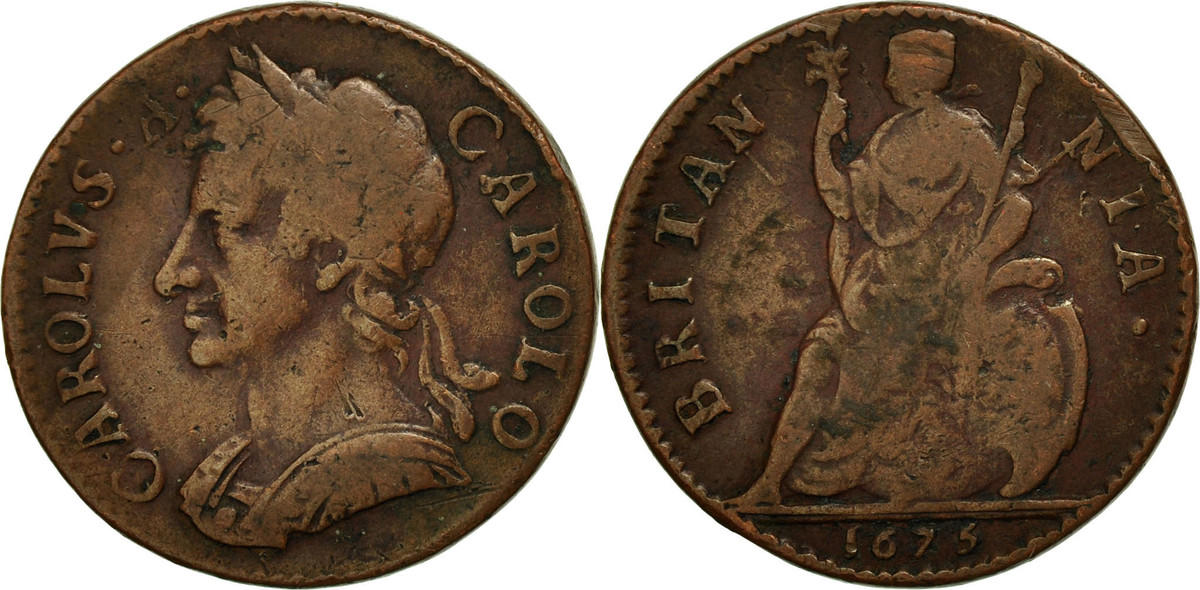 Great Britain Farthing 1675 Coin, Charles II, Copper, KM:436.1 VF(30-35 ...