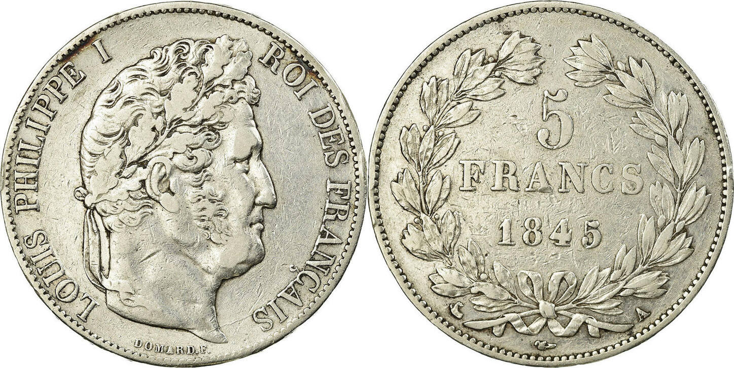 France 5 Francs 1845 A Coin, Louis-Philippe, Paris, Silver, KM:749.1 VF ...