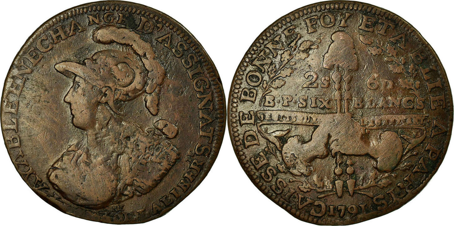 France 2 Sols 6 Deniers 1791 Coin, Copper, KM:Tn37, Brandon:210a VF(30 ...