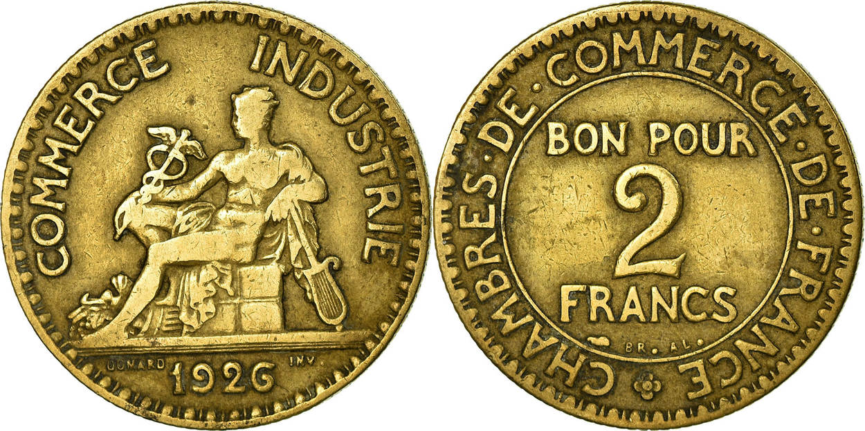 France 2 Francs 1926 Paris Coin, Chambre de commerce, Paris VF(30-35 ...