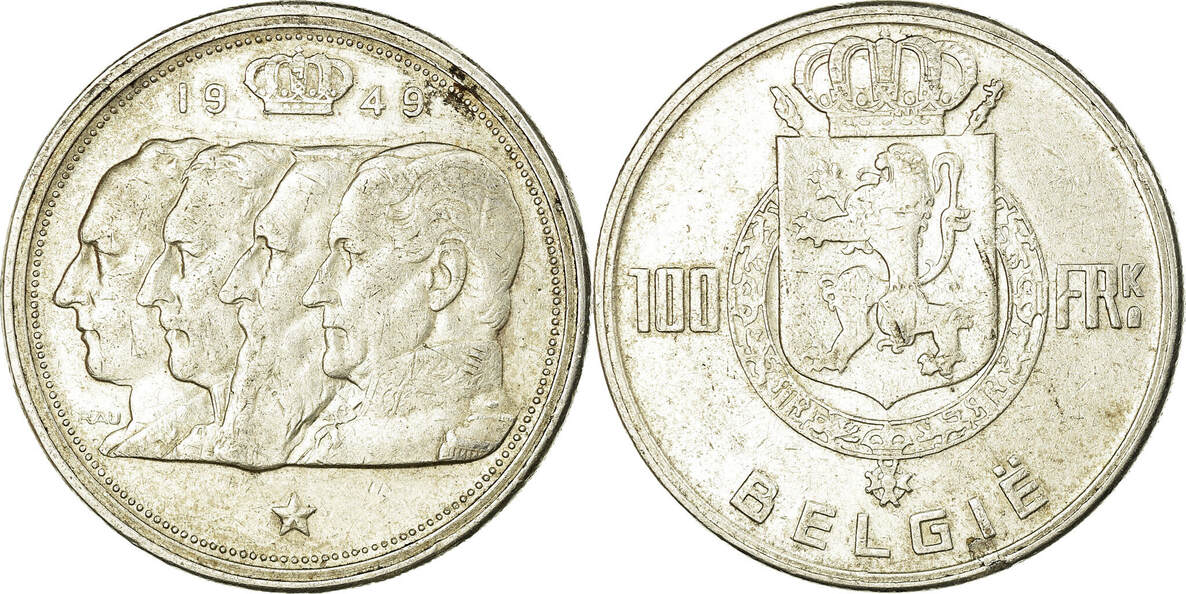 Belgium 100 Francs, 100 Frank 1949 Coin, Silver, KM:139.1 EF(40-45 ...