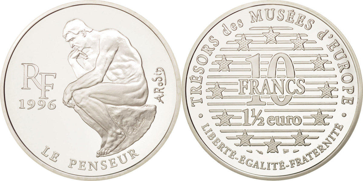 France 10 Francs-1.5 Euro 1996 Coin, Silver, KM:1124 MS(65-70) | MA-Shops
