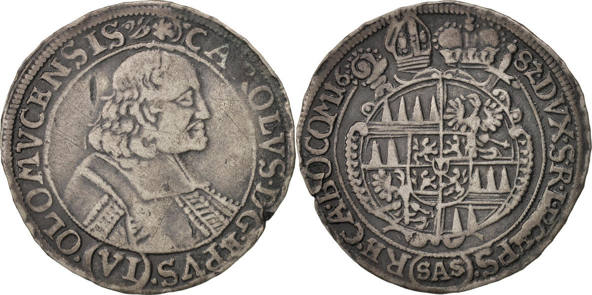 AUSTRIAN STATES 6 Kreuzer 1682 Coin, OLMUTZ, Karl II, Silver VF(30-35 ...