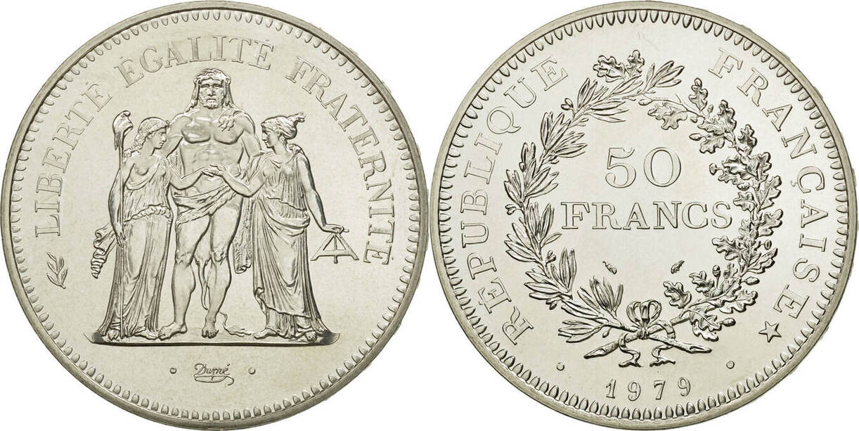 France 50 Francs 1979 Paris Coin, Hercule, Paris, Silver, KM:941.1 MS ...