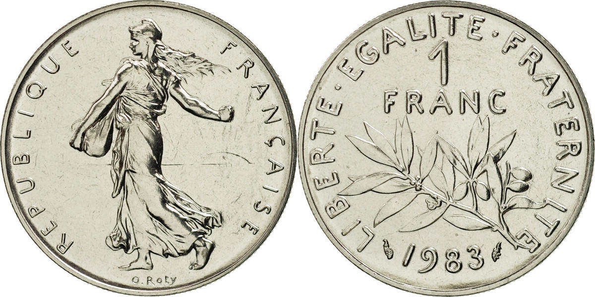 France Franc 1983 Paris Coin, Semeuse, Paris, Nickel, KM:925.1 MS(65-70) | MA-Shops