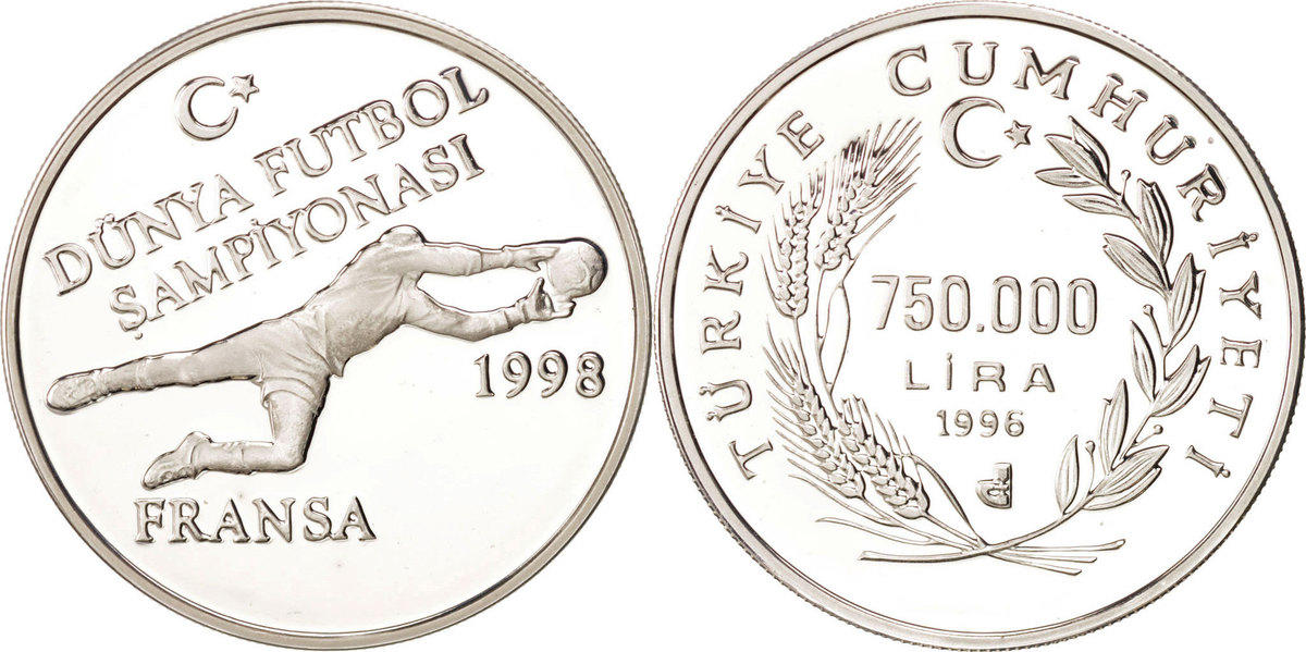 Turkey 750000 Lira 1996 Coin, Silver, KM:1063 MS(65-70) | MA-Shops