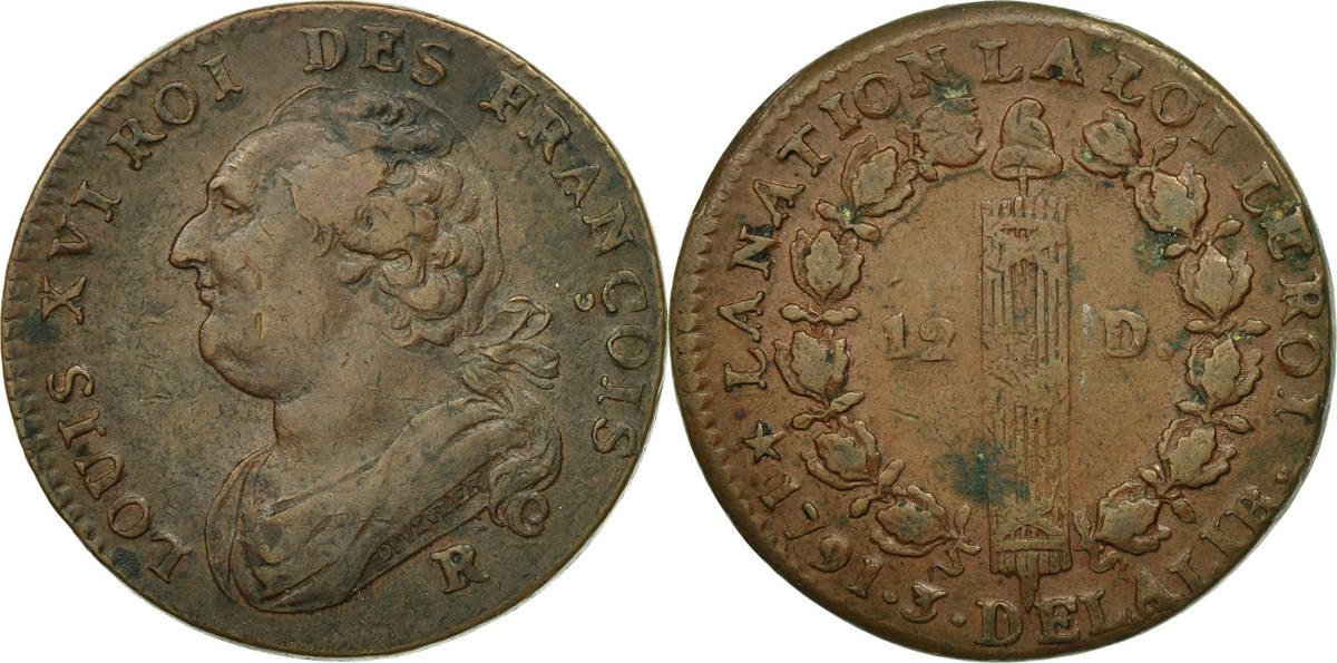 France 1791 R Coin, 12 deniers françois, Orléans EF(40-45) | MA-Shops