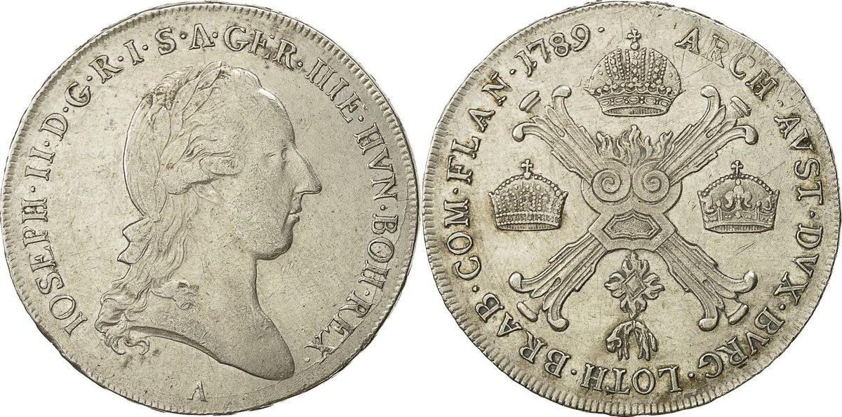 AUSTRIAN NETHERLANDS 1/2 Kronenthaler 1789 A Coin, Joseph II, Vienne EF ...