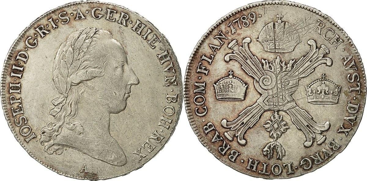 AUSTRIAN NETHERLANDS 1/2 Kronenthaler 1789 A Coin, Joseph II, Vienne EF ...