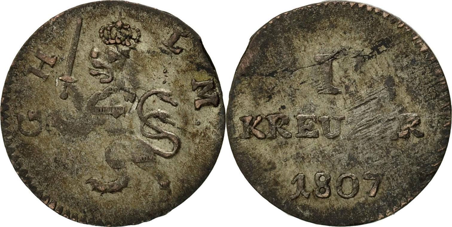 German States Kreuzer 1807 Coin, HESSE-DARMSTADT, Ludwig X EF(40-45 ...