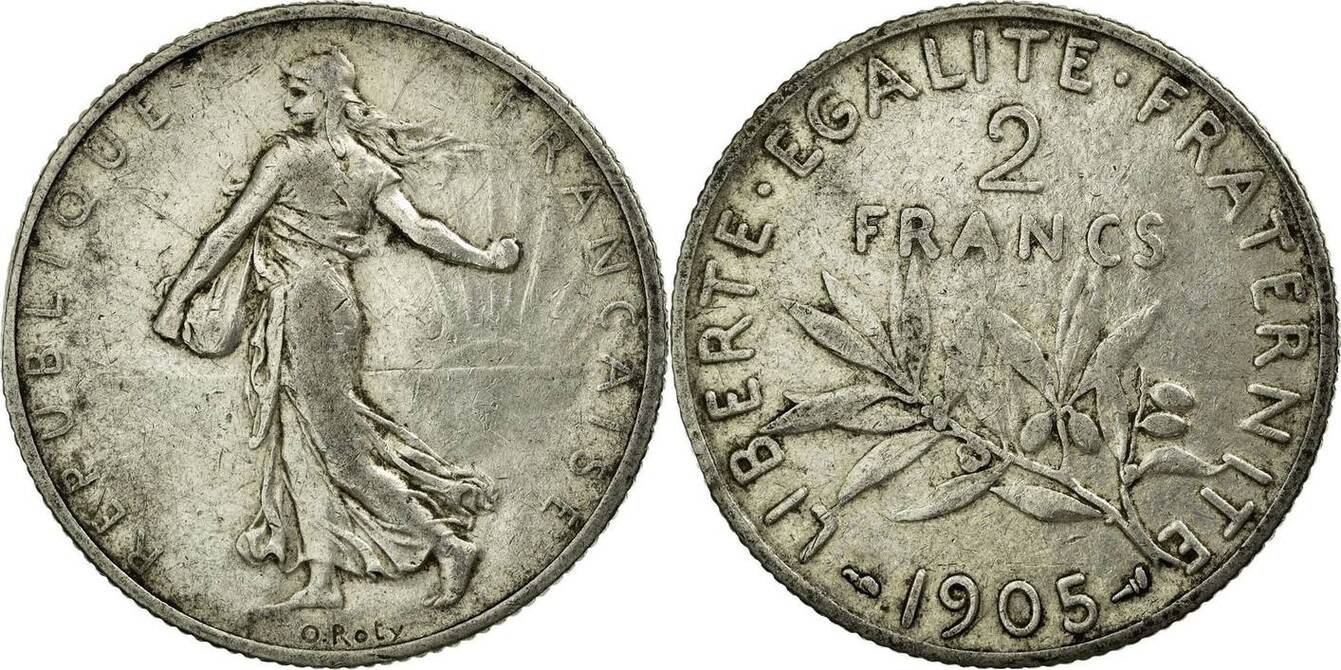 France 2 Francs 1905 Paris Coin, Semeuse, Paris, Silver, KM:845.1 VF(30-35) | MA-Shops