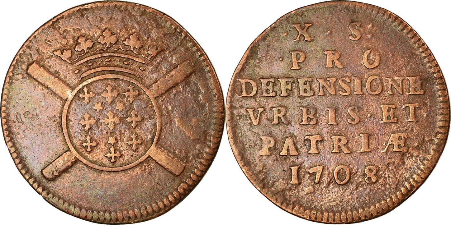 FRENCH STATES 10 Sols 1708 Lille Coin, LILLE, Lille, Copper, KM:6 VF(30 ...