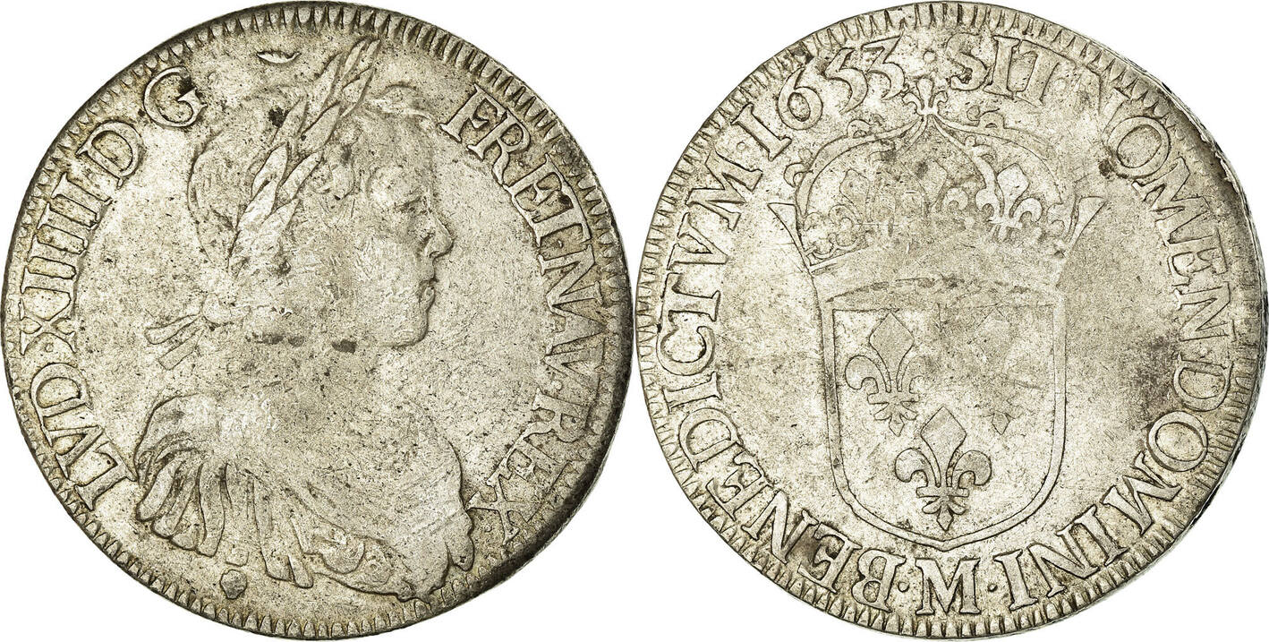 France Ecu 1653 M Coin, Louis XIV, Écu à la mèche longue, Toulouse VF ...