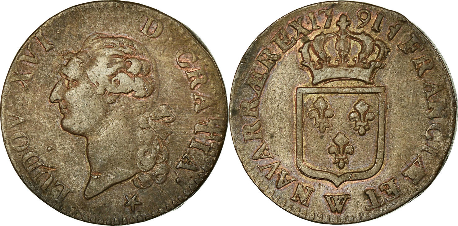 France 1791 W Coin, Louis XVI, Sol ou sou, Lille, Copper EF(40-45) | MA ...