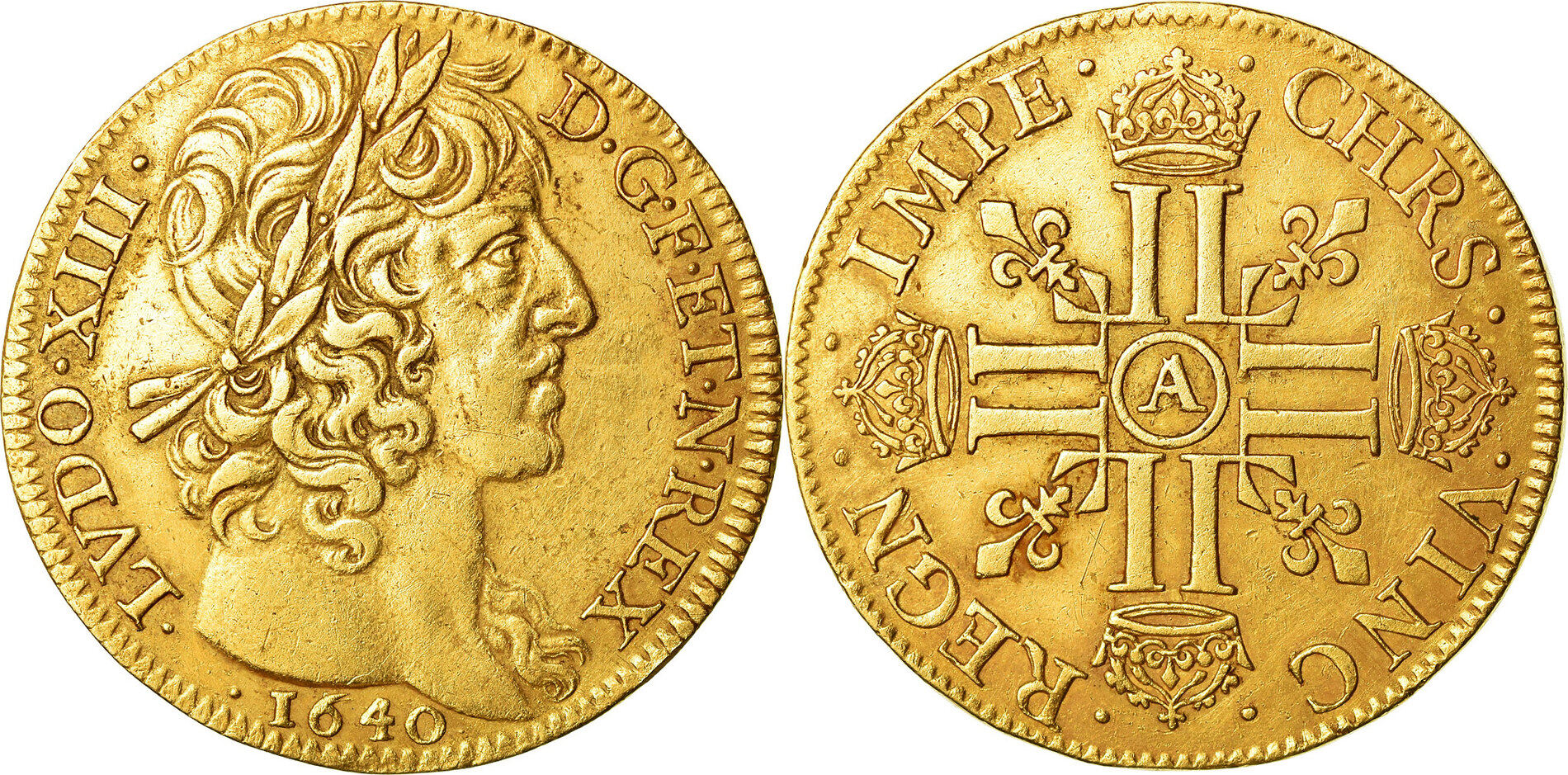 France Double Louis d'or 1640 Paris Louis XIII, Paris, LVDO, Pattern ...