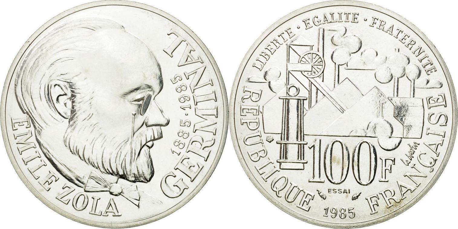 France 100 Francs 1985 Pessac Coin, Zola, Pessac, ESSAI, Silver, KM ...