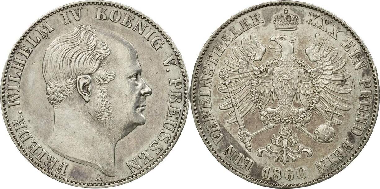 German States Thaler 1860 A Coin, PRUSSIA, Friedrich Wilhelm IV, Berlin ...