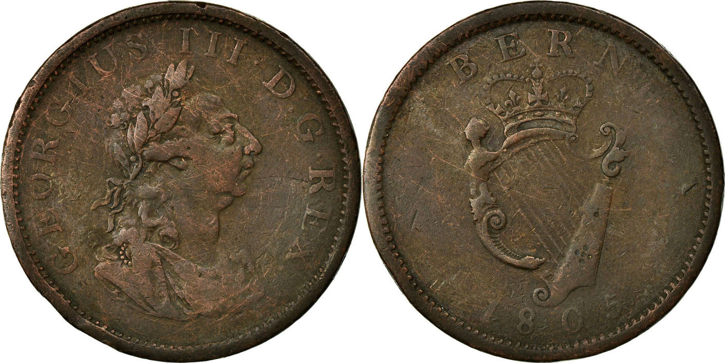Ireland Penny 1805 Coin, George III, Copper, KM:148.1 VF(20-25) | MA-Shops