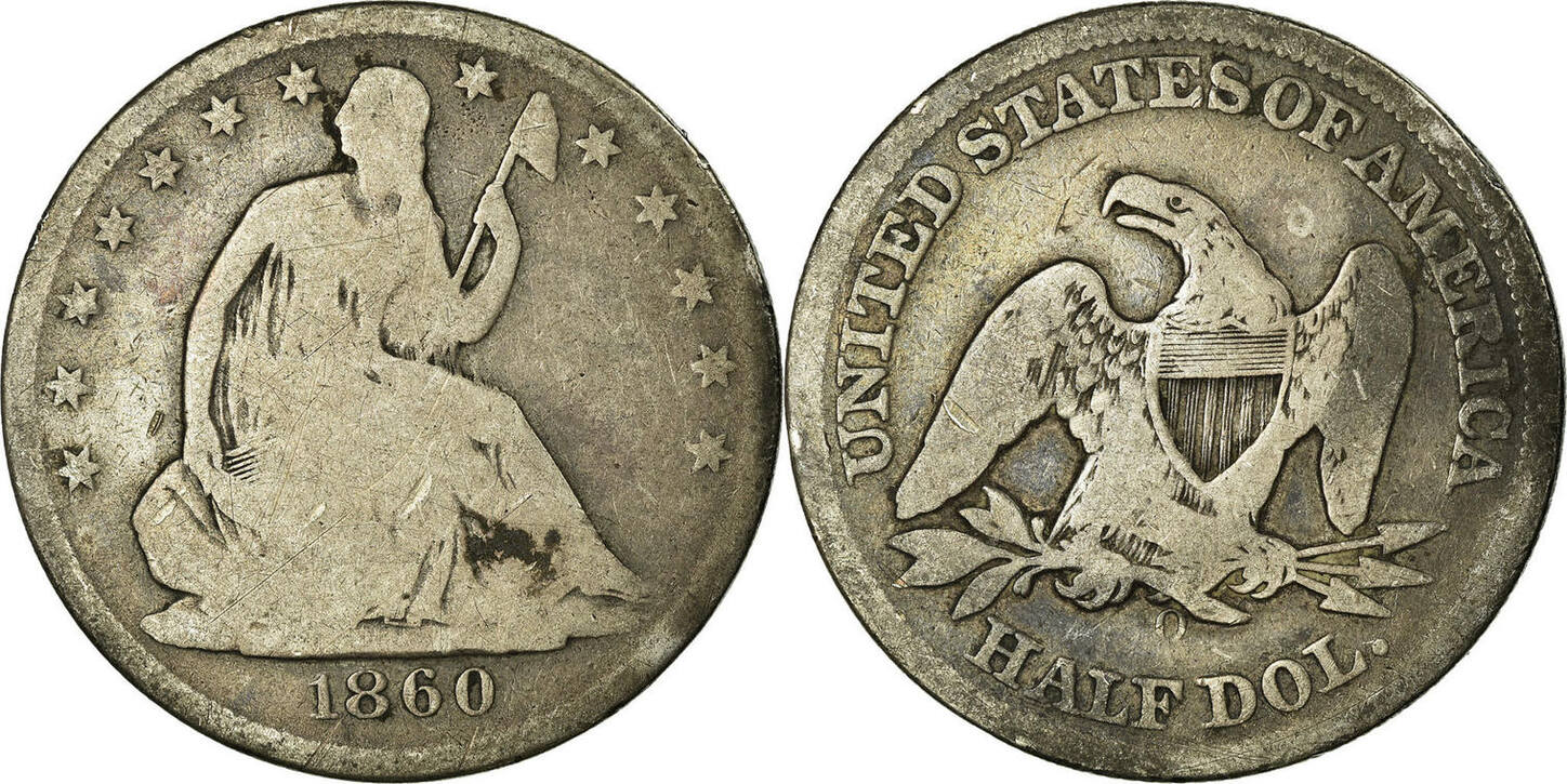 United States 1860 O Coin Seated Liberty Half Dollar U S Mint G 4 6 united-states-1860-o-coin-seated-liberty-half-dollar-u-s-mint-g-4-6