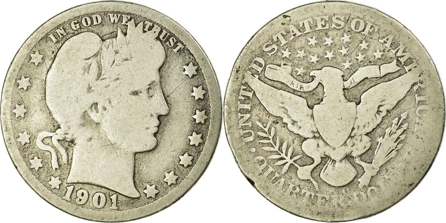 United States 1901 O Coin, Barber Quarter, U.S. Mint, New Orleans VG(8 ...