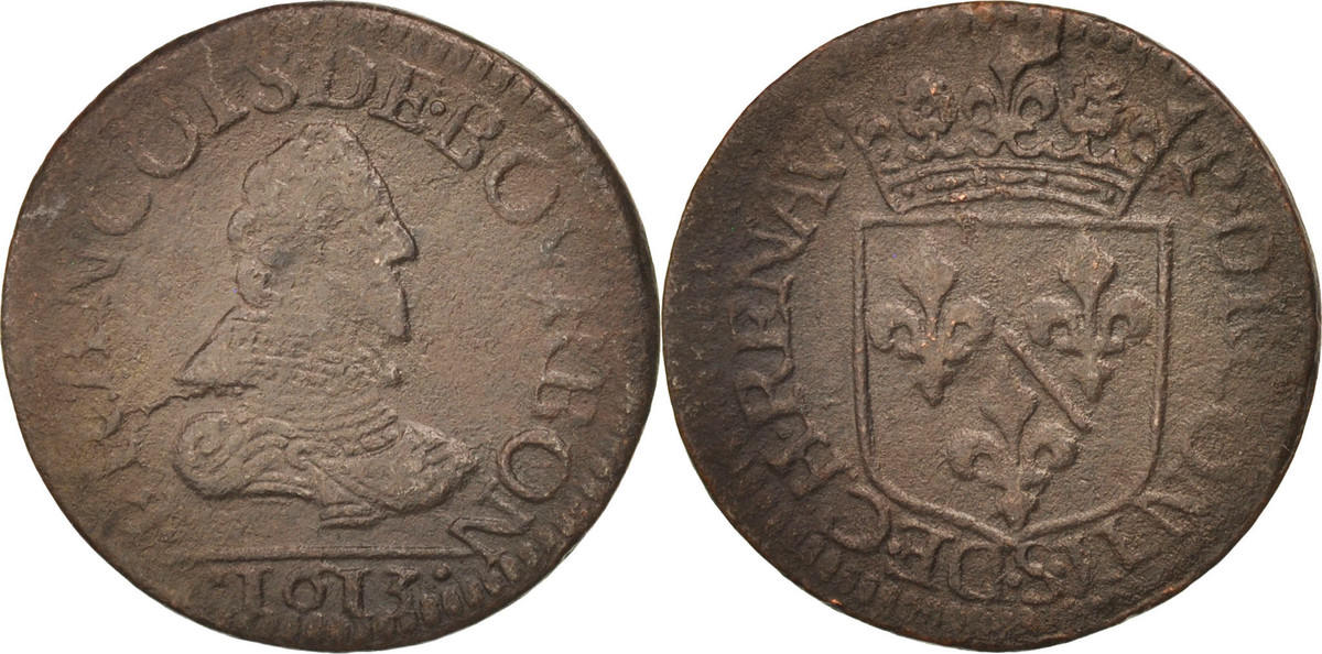FRENCH STATES Liard 1613 Coin, CHATEAU-RENAUD, Copper, KM:26.2 EF(40-45 ...