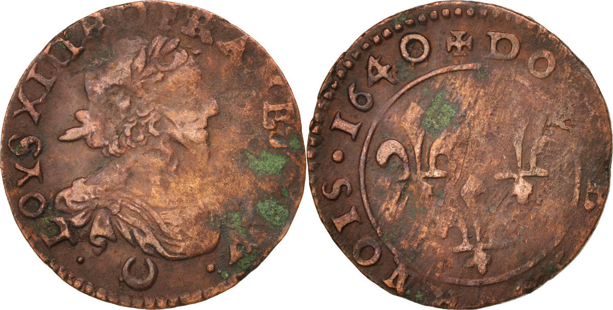 France Double Tournois 1640 Coin, Copper, CGKL:512 VF(30-35) | MA-Shops