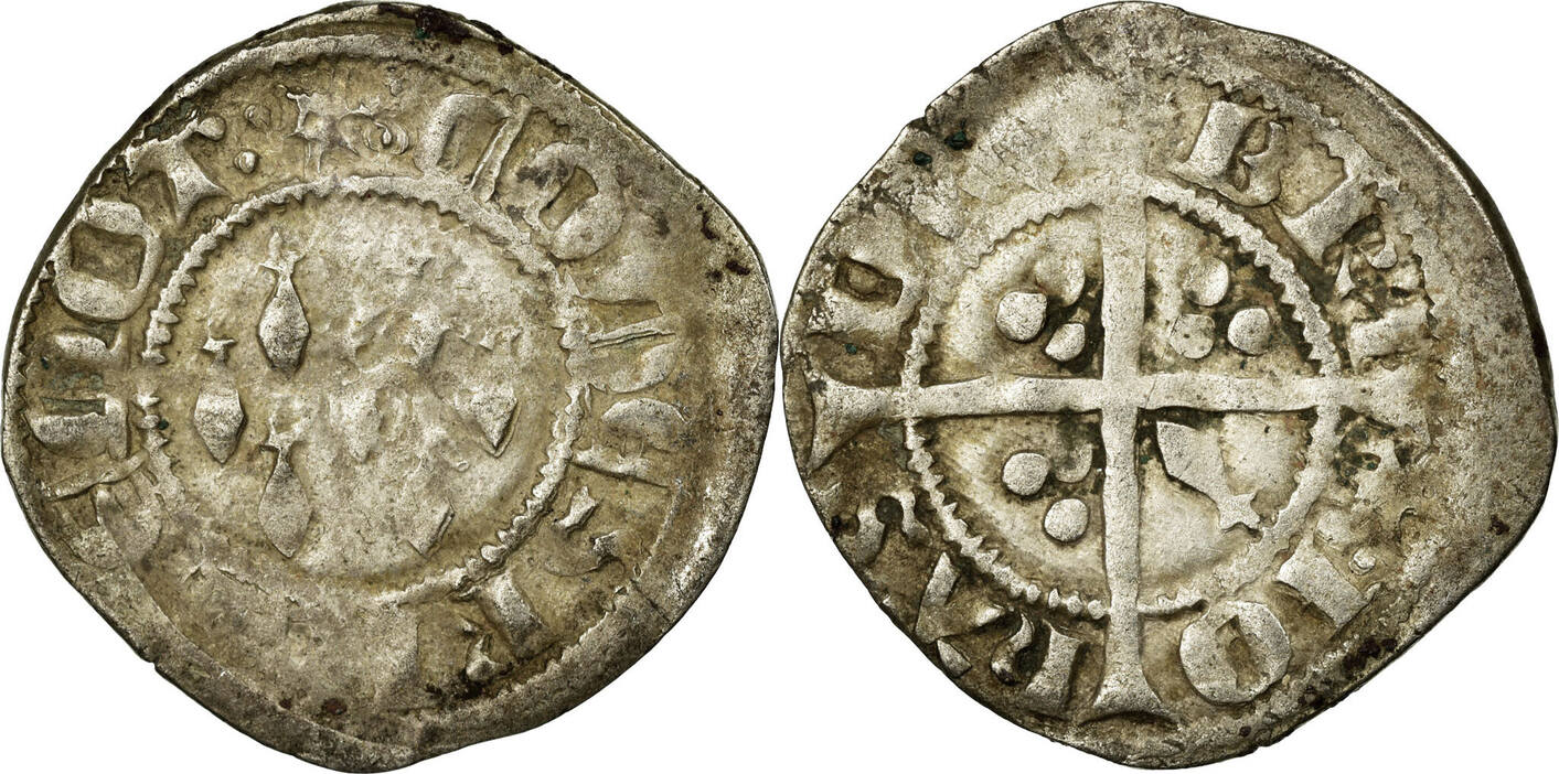 France 1/2 Gros 1345-1399 Coin, Bretagne, Jean IV de Montfort VF(30-35 ...