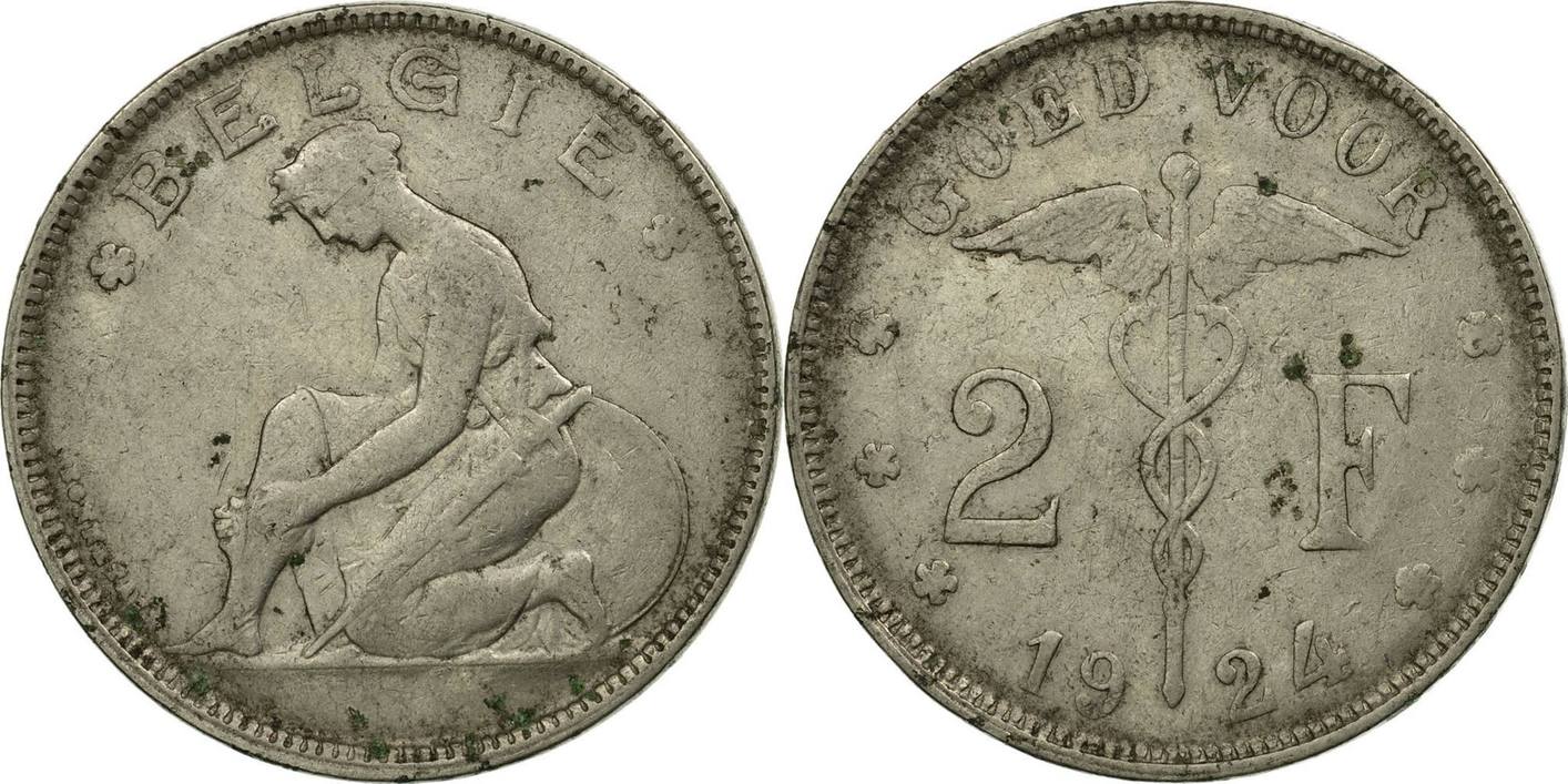 Belgium 2 Francs, 2 Frank 1924 Coin, Nickel, KM:92 EF(40-45) | MA-Shops