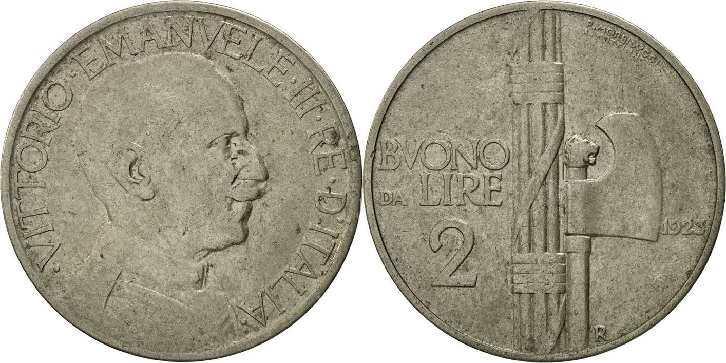Italy 2 Lire 1923 R Coin, Vittorio Emanuele III, Rome, Nickel, KM:63 EF ...