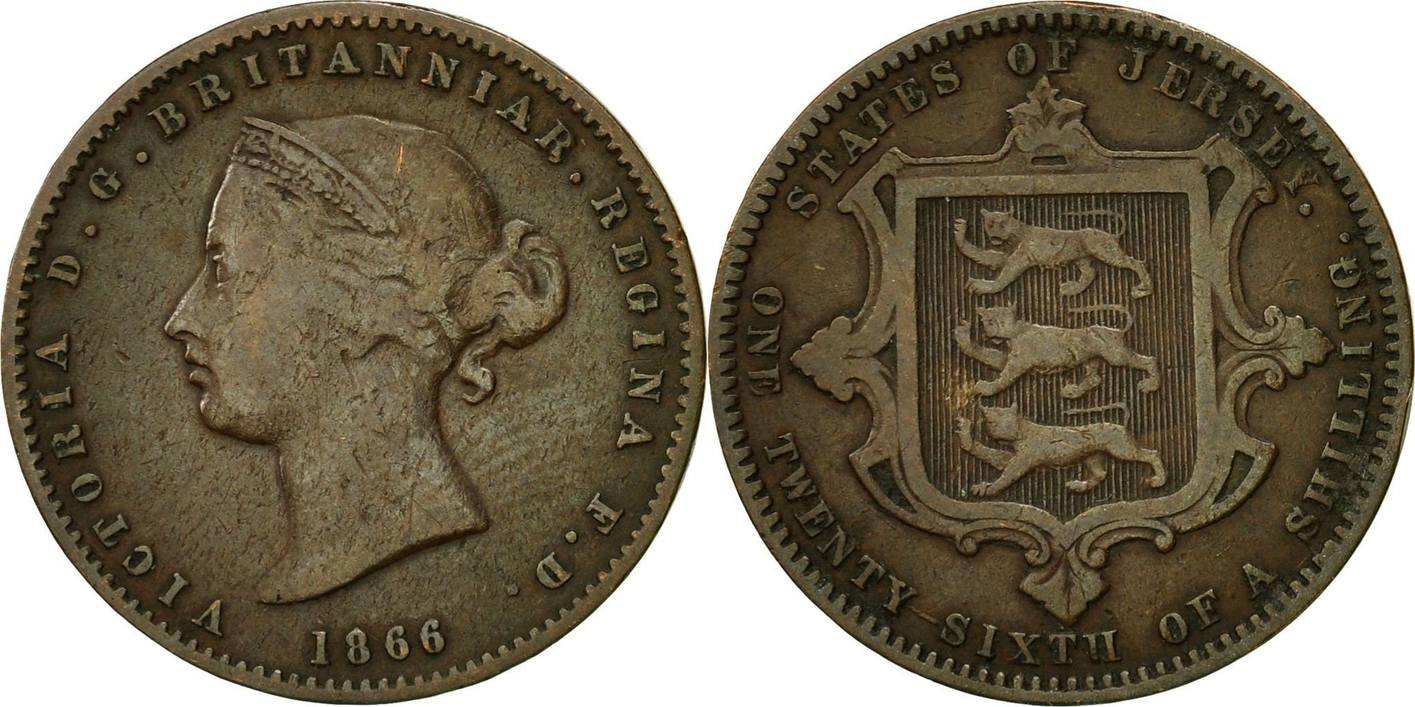 Jersey 1/26 Shilling 1866 Coin, Victoria, Bronze, KM:4 EF(40-45) | MA-Shops